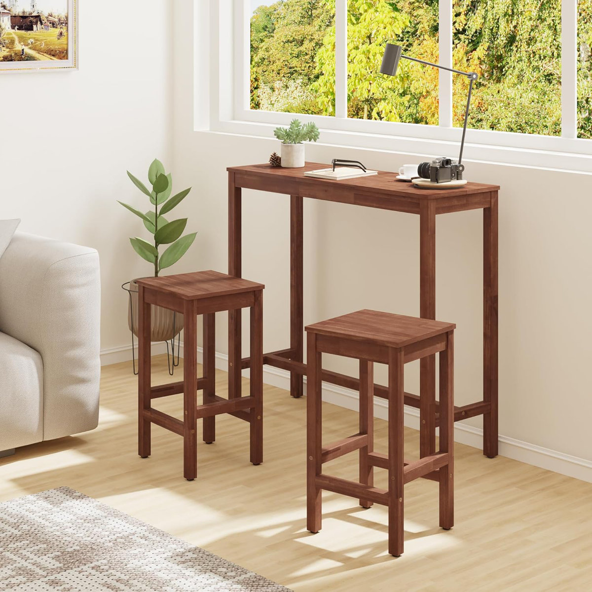 ATC CABINETS Bar Table, 45 inch Counter Bar Height Pub TableRectangular Acacia Wood High Top ...